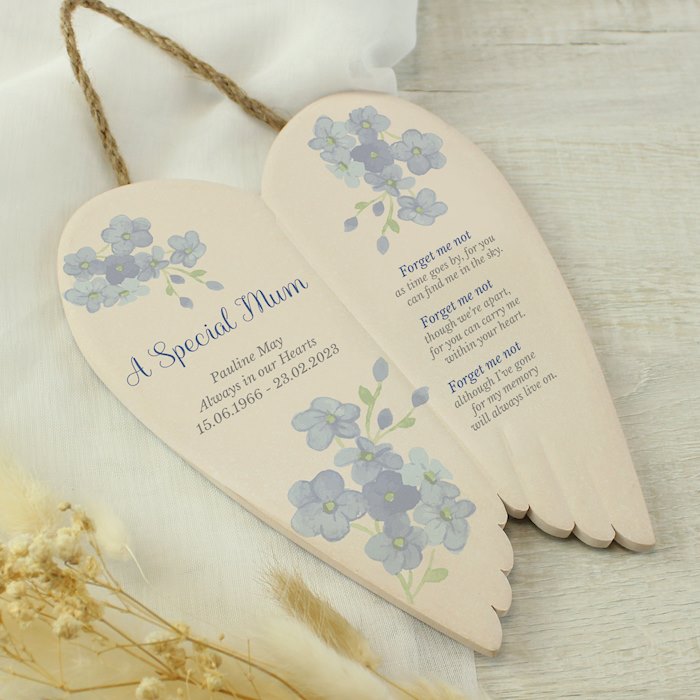 Personalised Forget Me Not Memorial Ceramic Wings | SpecialMoment.co.uk
