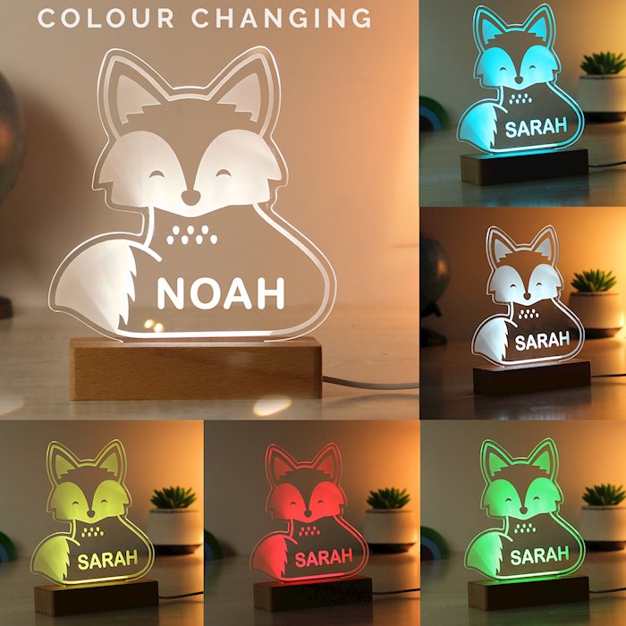 Personalised Fox Wooden Based LED Light | SpecialMoment.co.uk