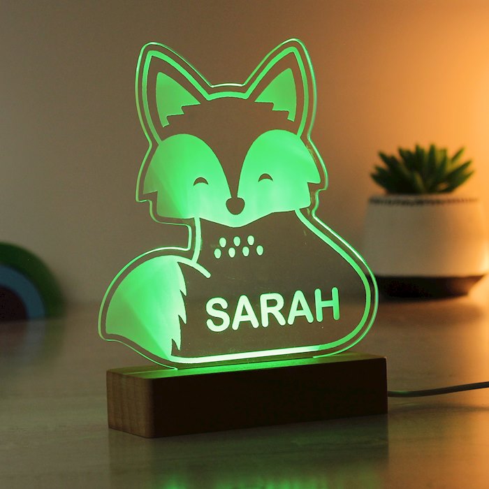 Personalised Fox Wooden Based LED Light | SpecialMoment.co.uk