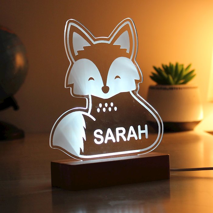 Personalised Fox Wooden Based LED Light | SpecialMoment.co.uk