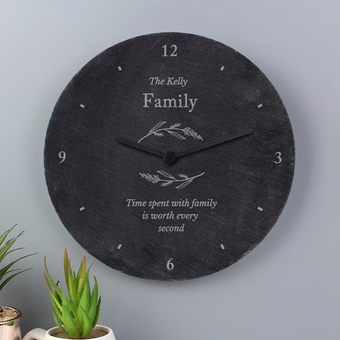 Personalised Free Text Botanical Slate Clock | SpecialMoment.co.uk