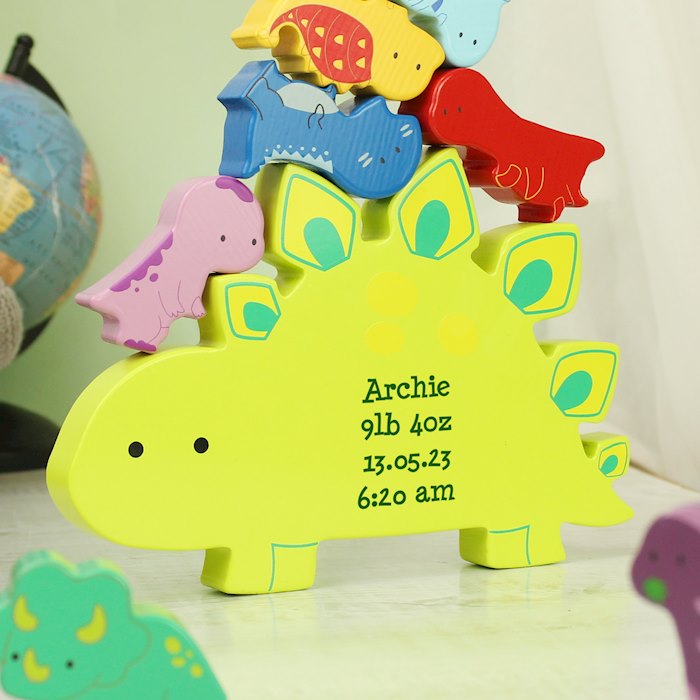 Personalised Free Text Wooden Dinosaur Stacker Toy | SpecialMoment.co.uk