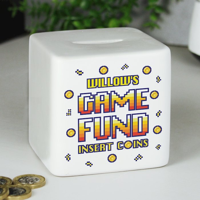Personalised Gaming Fund Ceramic Square Money Box | SpecialMoment.co.uk