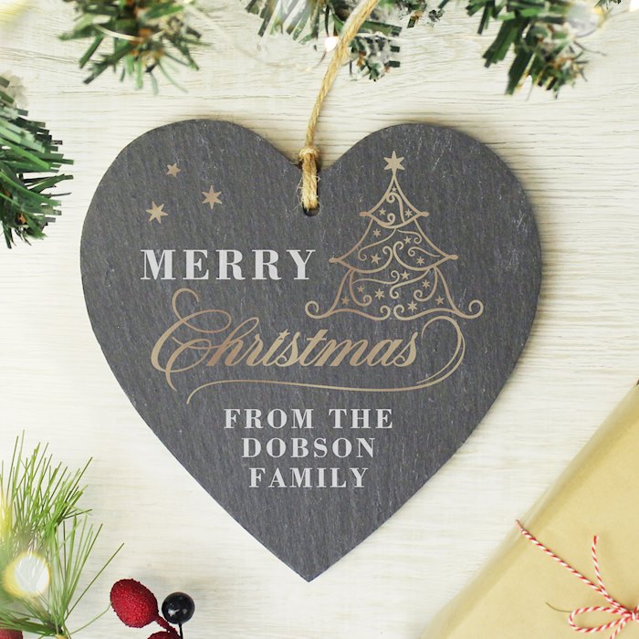 Personalised Gold Christmas Slate Heart Ornament | SpecialMoment.co.uk