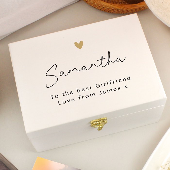 Personalised Gold Heart White Memory Box | SpecialMoment.co.uk