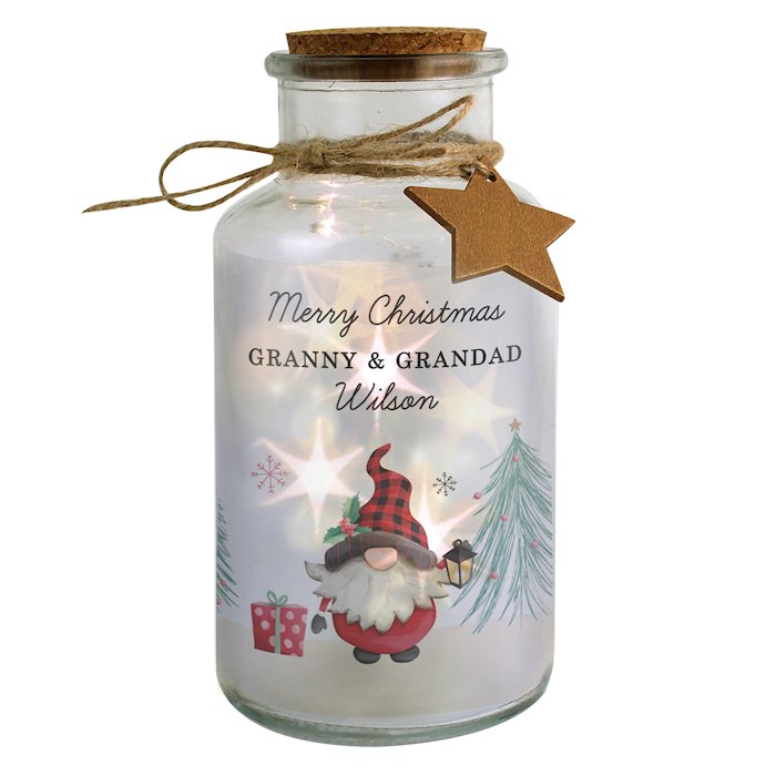 Personalised Gonk Christmas Scene LED Glass Jar | SpecialMoment.co.uk