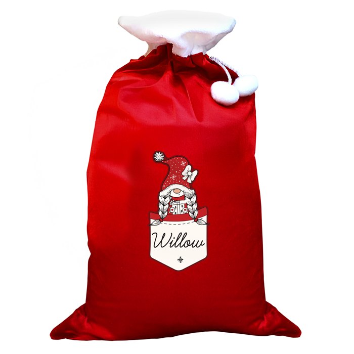 Personalised Gonk Family Red Christmas Sack - Girl | SpecialMoment.co.uk