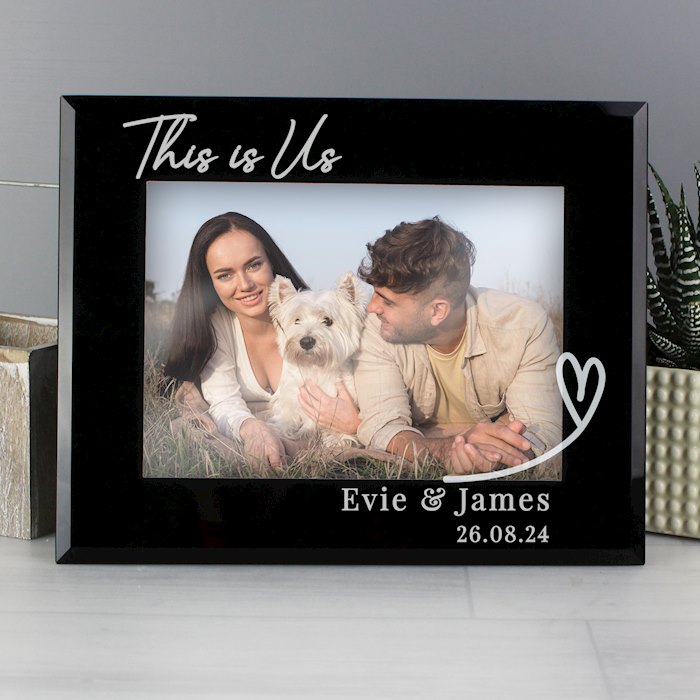 Personalised Heart Black Glass 5x7 Photo Frame | SpecialMoment.co.uk