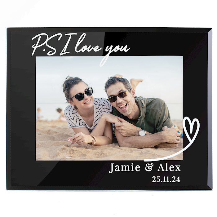 Personalised Heart Black Glass 5x7 Photo Frame | SpecialMoment.co.uk