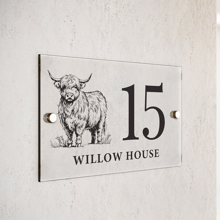 Personalised Highland Cow Acrylic House Sign | SpecialMoment.co.uk