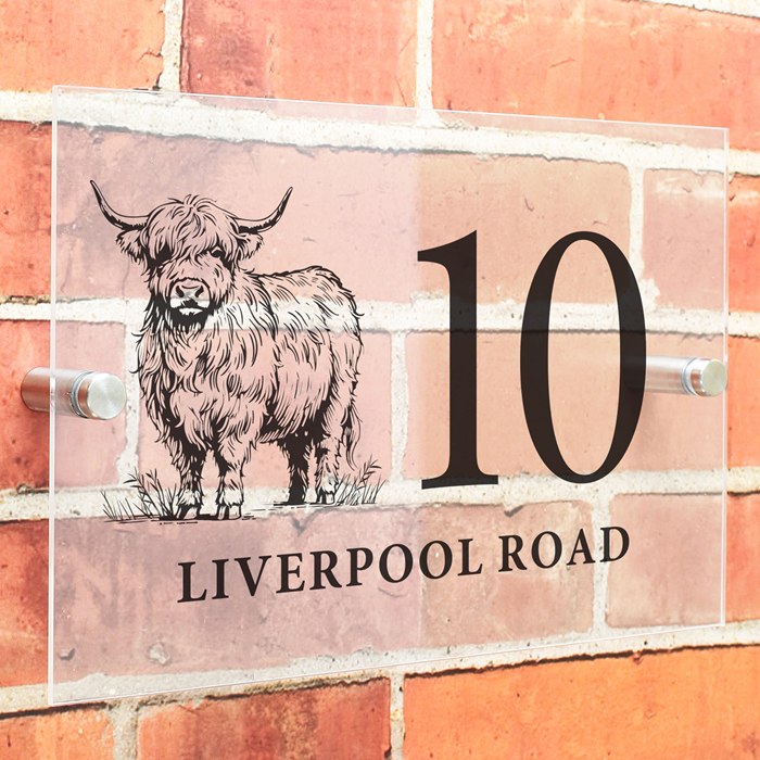 Personalised Highland Cow Acrylic House Sign | SpecialMoment.co.uk