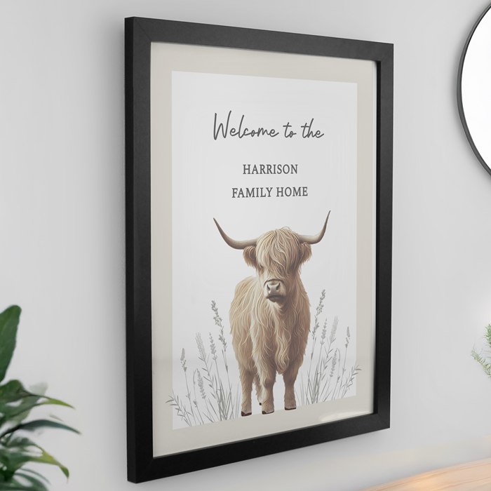 Personalised Highland Cow Black Poster Frame | SpecialMoment.co.uk