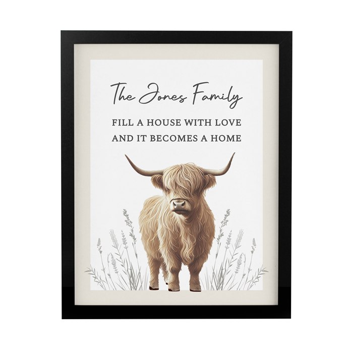Personalised Highland Cow Black Poster Frame | SpecialMoment.co.uk