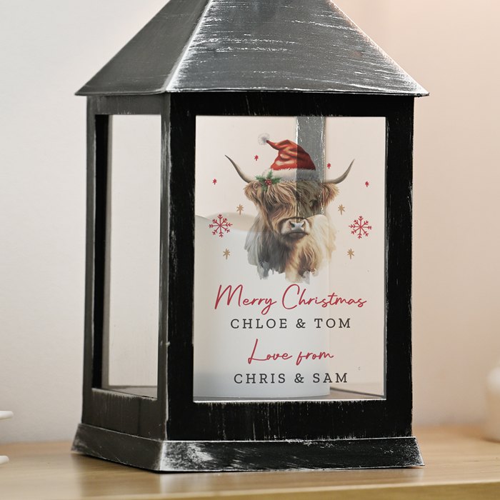 Personalised Highland Cow Christmas LED Lantern | SpecialMoment.co.uk