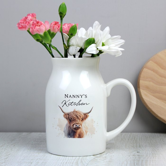 Personalised Highland Cow Flower Jug Vase | SpecialMoment.co.uk
