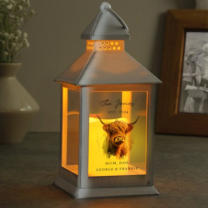 Personalised Highland Cow LED Lantern | SpecialMoment.co.uk
