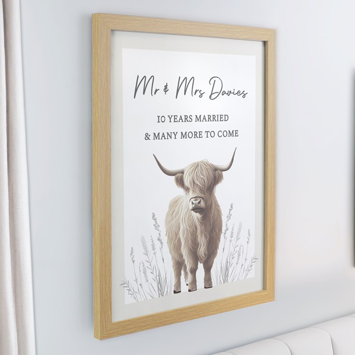 Personalised Highland Cow Oak Poster Frame | SpecialMoment.co.uk
