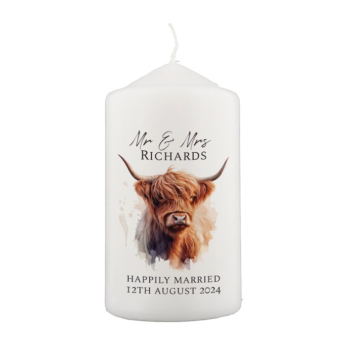 Personalised Highland Cow Pillar Candle | SpecialMoment.co.uk