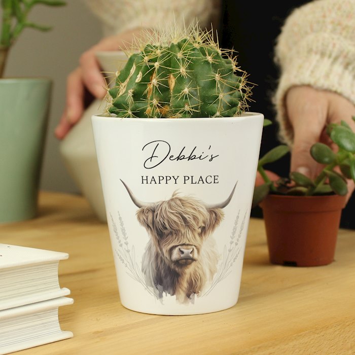 Personalised Highland Cow Plant Pot | SpecialMoment.co.uk