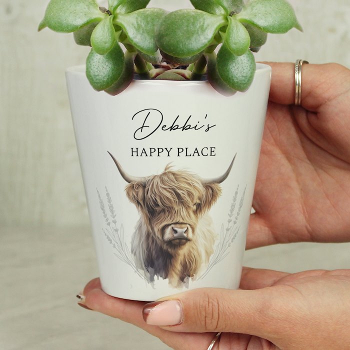 Personalised Highland Cow Plant Pot | SpecialMoment.co.uk