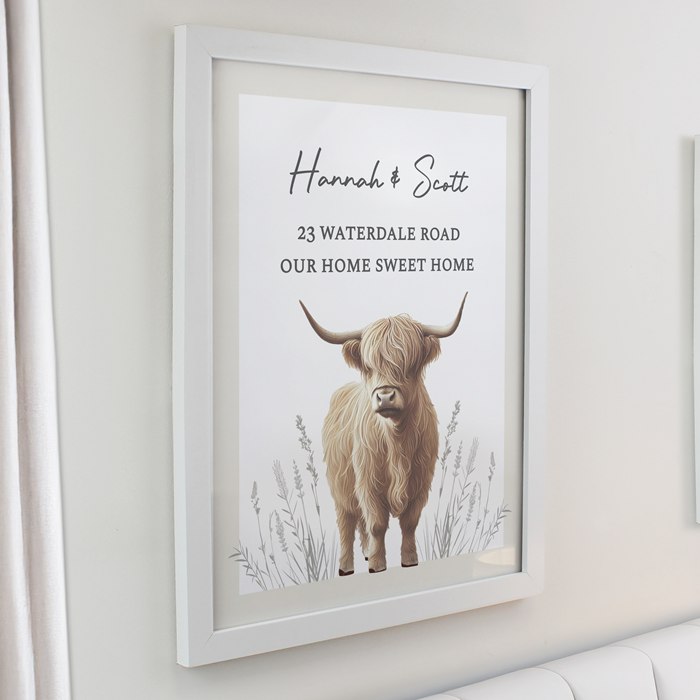 Personalised Highland Cow White Poster Frame | SpecialMoment.co.uk