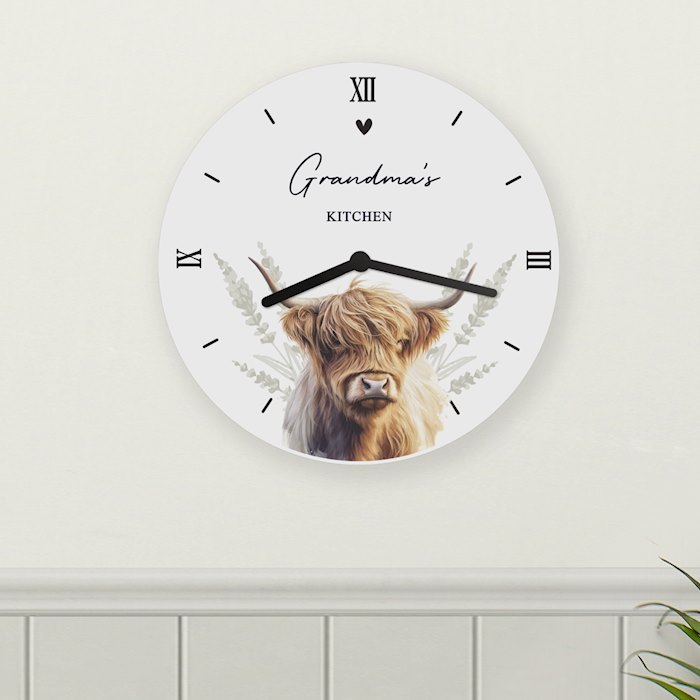 Personalised Highland Cow Wooden Clock | SpecialMoment.co.uk