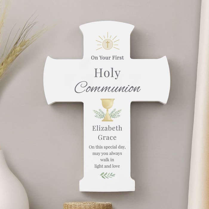 Personalised Holy Communion Cross Wooden Ornament | SpecialMoment.co.uk