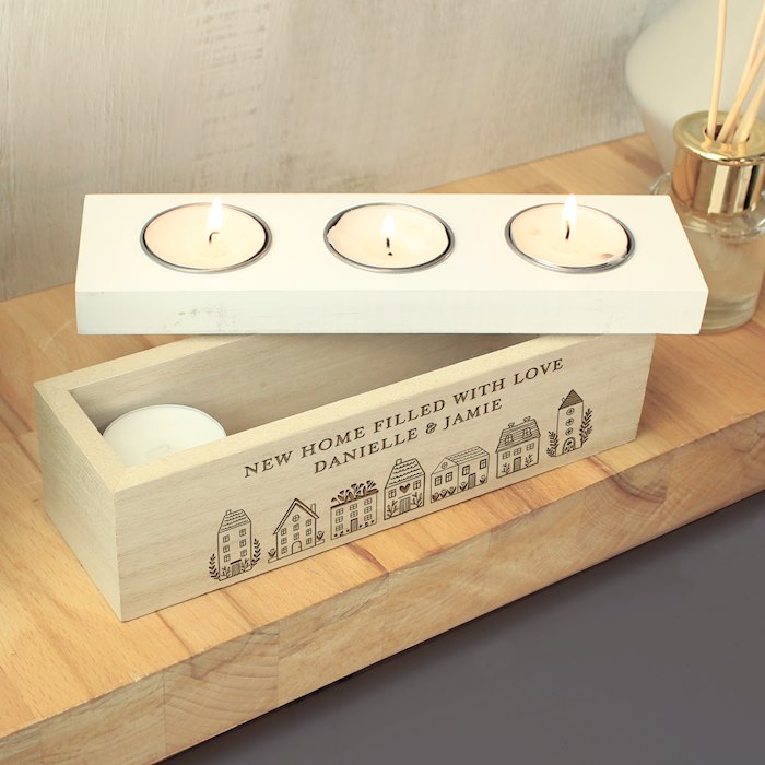 Personalised HOME Triple Tea Light Box | SpecialMoment.co.uk