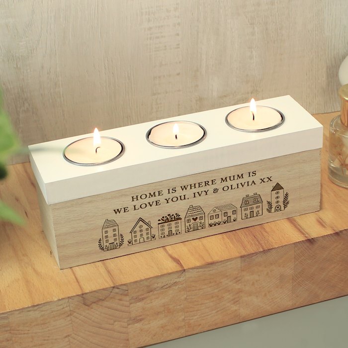 Personalised HOME Triple Tea Light Box | SpecialMoment.co.uk
