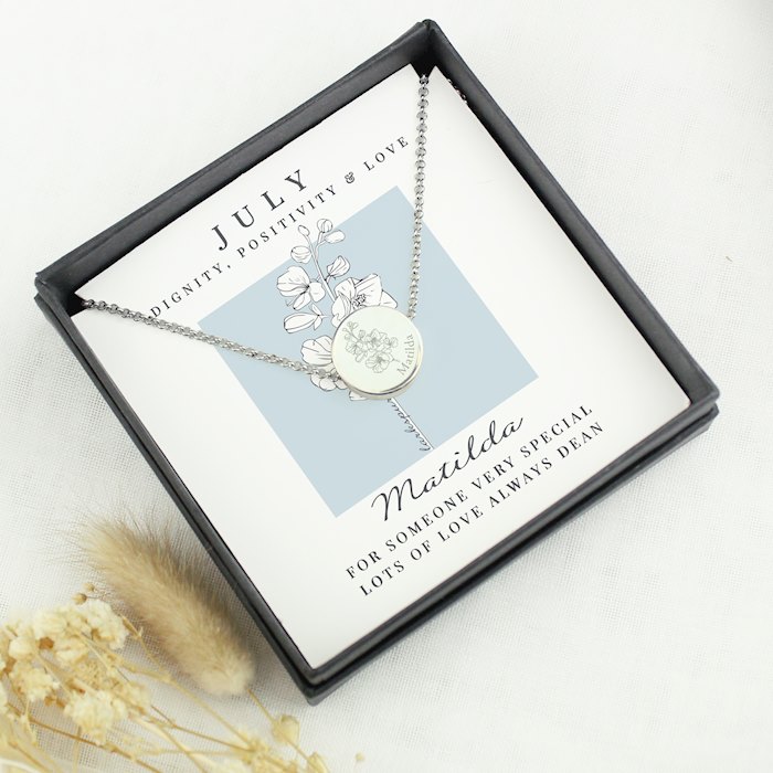 Personalised July Birth Flower Necklace and Box | SpecialMoment.co.uk