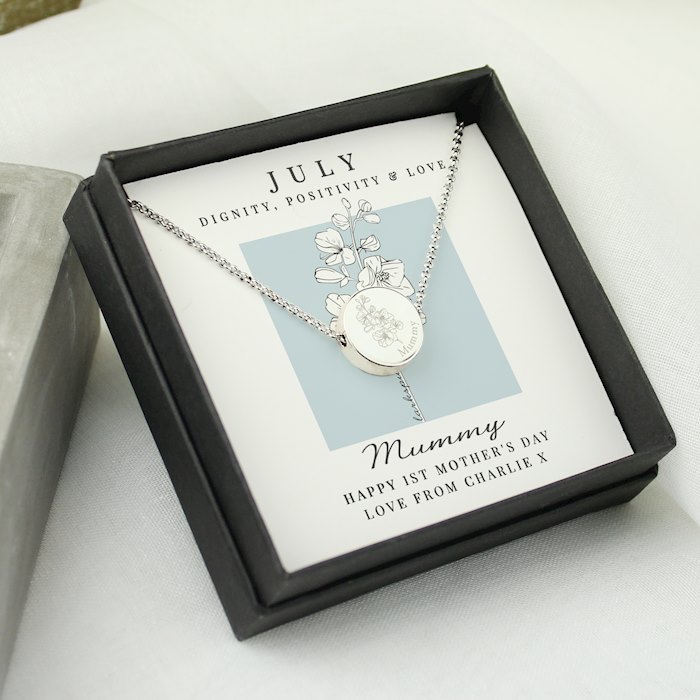 Personalised July Birth Flower Necklace and Box | SpecialMoment.co.uk