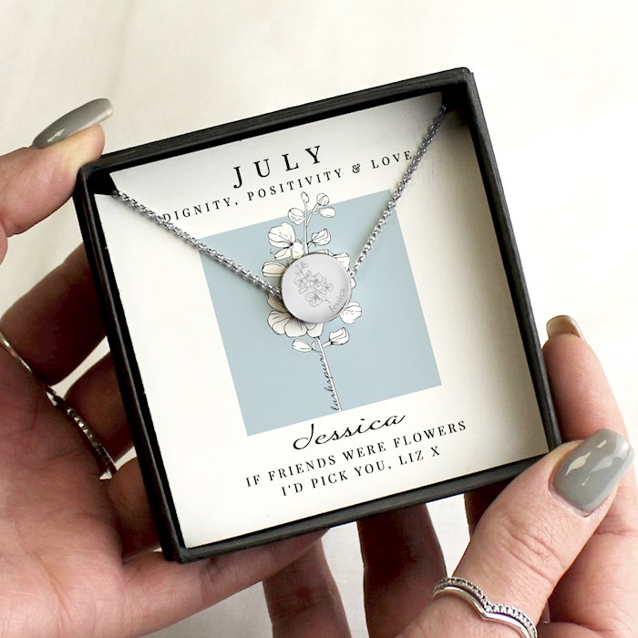 Personalised July Birth Flower Necklace and Box | SpecialMoment.co.uk