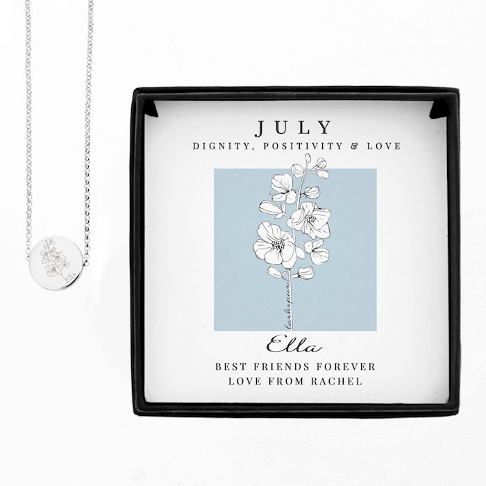 Personalised July Birth Flower Necklace and Box | SpecialMoment.co.uk