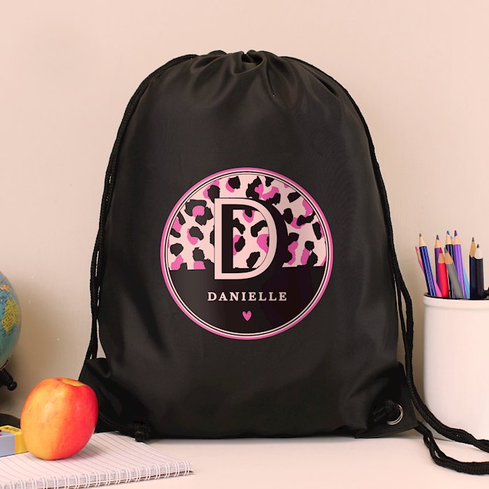 Personalised Leopard Print Black Kit Bag | SpecialMoment.co.uk