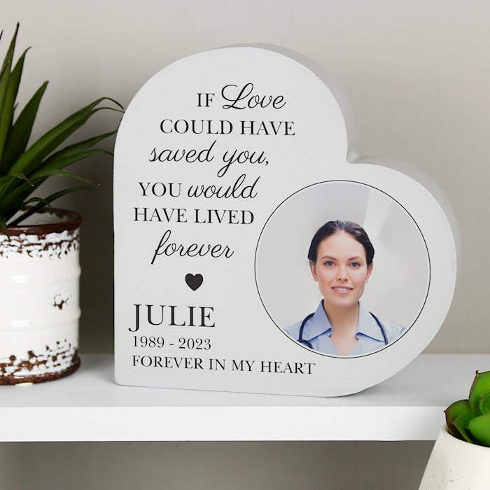 Personalised Memorial Photo Upload Free Standing Heart Ornament ...