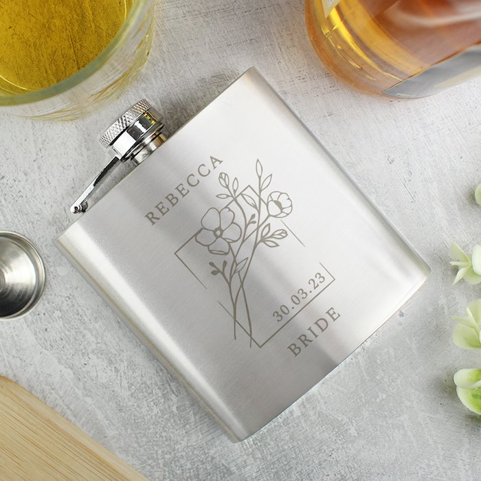 Personalised Monochrome Floral Hip Flask | SpecialMoment.co.uk