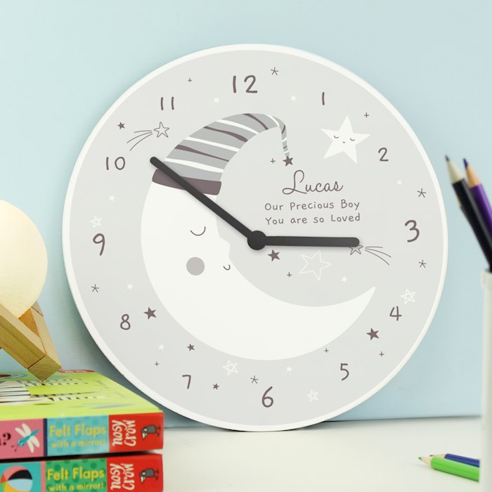 Personalised Moon Wooden Nursery Clock | SpecialMoment.co.uk