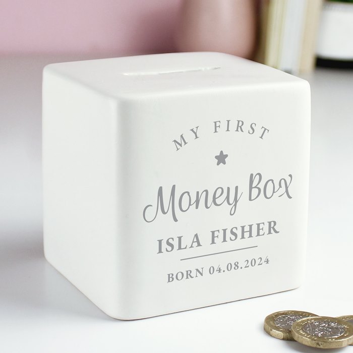 Personalised My First Ceramic Square Money Box | SpecialMoment.co.uk