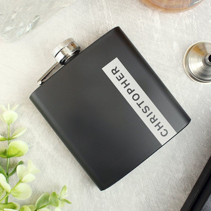 Personalised Name Only Black Hip Flask Uk