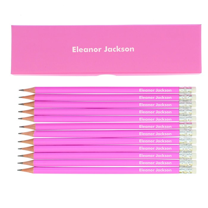 12 Personalised Pink HB Pencils With Name On Box | SpecialMoment.co.uk