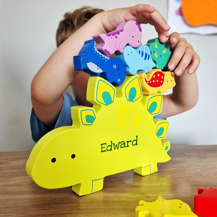 Personalised Name Only Wooden Dinosaur Stacker Toy | SpecialMoment.co.uk