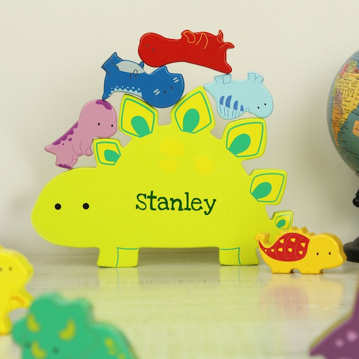 Personalised Name Only Wooden Dinosaur Stacker Toy | SpecialMoment.co.uk