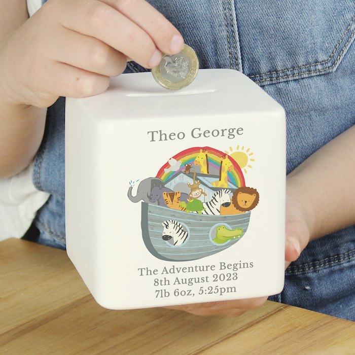 Personalised Noahs Ark Ceramic Square Money Box | SpecialMoment.co.uk