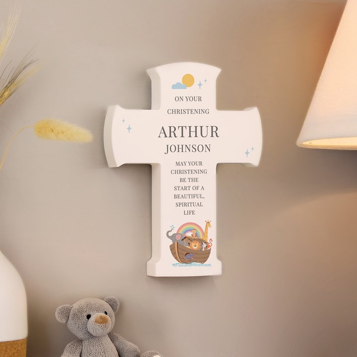 Personalised Noahs Ark Cross Wooden Ornament | SpecialMoment.co.uk