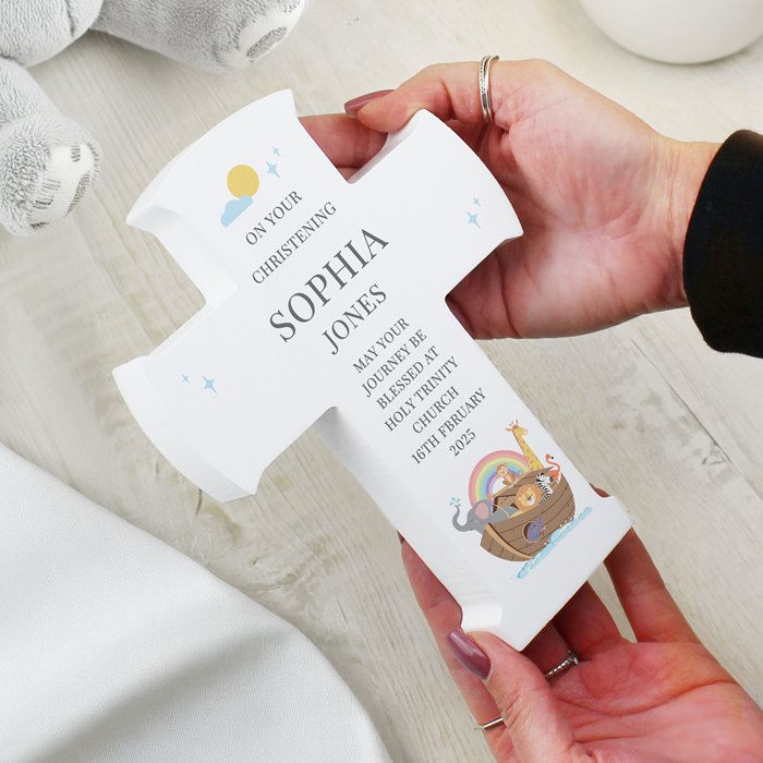 Personalised Noahs Ark Cross Wooden Ornament | SpecialMoment.co.uk