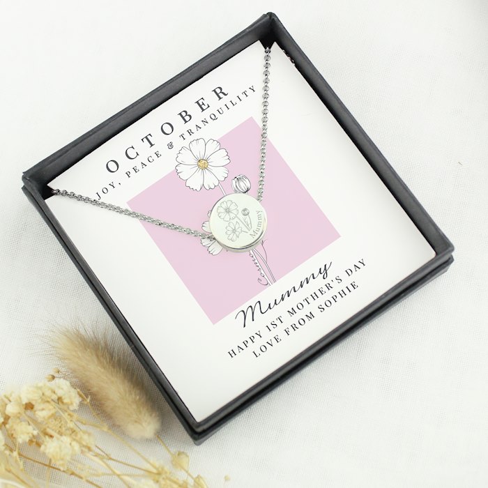Personalised October Birth Flower Necklace and Box | SpecialMoment.co.uk