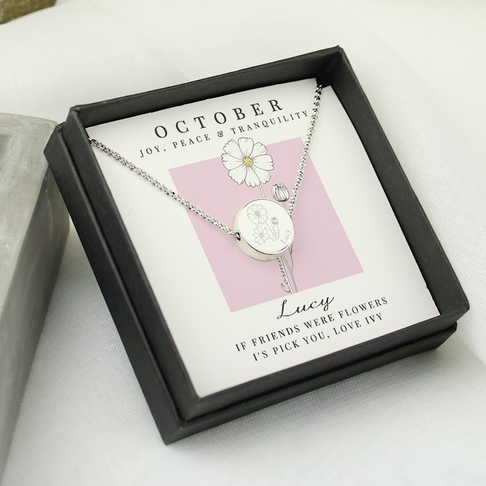 Personalised October Birth Flower Necklace and Box | SpecialMoment.co.uk