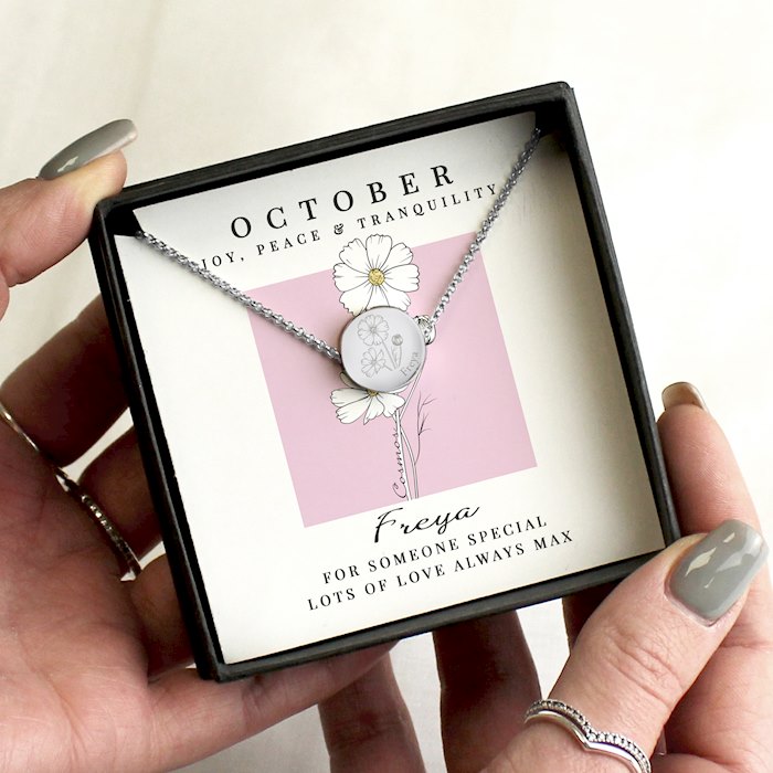 Personalised October Birth Flower Necklace and Box | SpecialMoment.co.uk