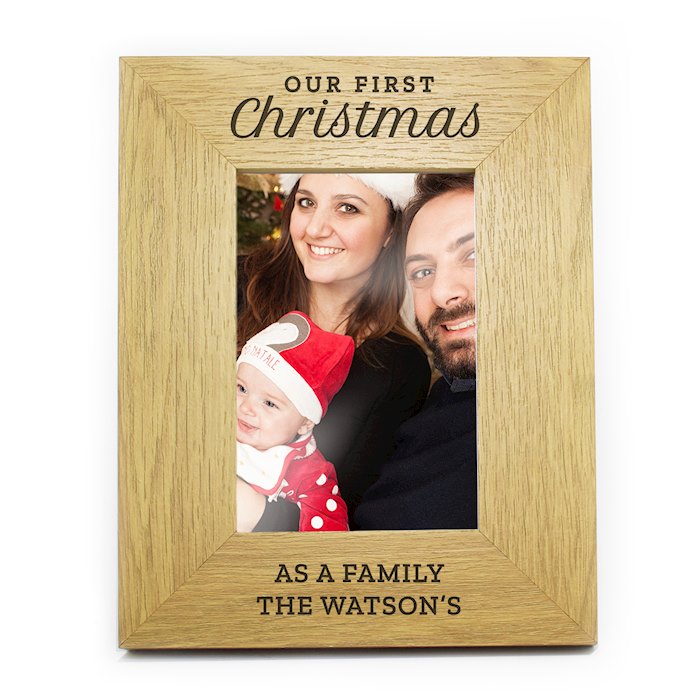 Personalised 'Our First Christmas' 4x6 Oak Finish Photo Frame ...