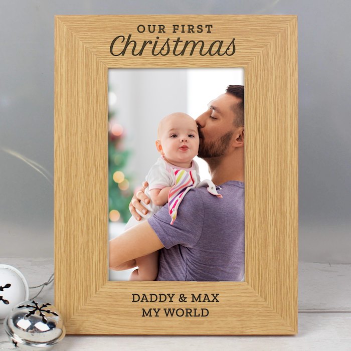 Personalised 'Our First Christmas' 4x6 Oak Finish Photo Frame ...